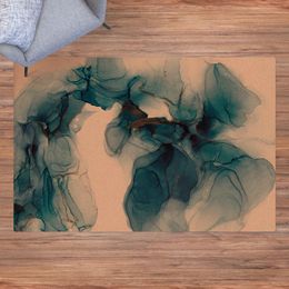 Bilderwelten Kork-Teppich modern blau originell Aquarell - Evolution Blau und Gold - Deko Wohnzimmer Schlafzimmer