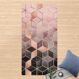Kork-Teppich - Rosa Grau goldene Geometrie - Abstrakt rosa originell Aquarell Geometrisch Wohnzimmer Schlafzimmer