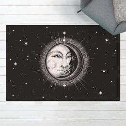 Kork-Teppich - Vintage Sonne und Mond Illustration - Vintage schwarz weiss Himmel Korkmatte Himmel Wohnzimmer Schlafzimmer
