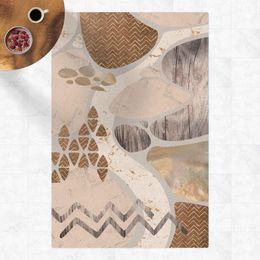 Bilderwelten Kork-Teppich Abstrakt beige Holzoptik - Abstrakter Steinbruch Pastellmuster - Retro Wohnzimmer Schlafzimmer