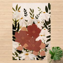 Bilderwelten Kork-Teppich Illustration rot Blumen Korkmatte - Blumenvielfalt in Rosa und Wei&szlig; II - Deko Wohnzimmer Schlafzimmer