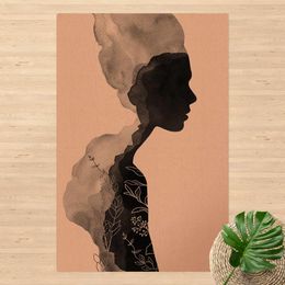 Bilderwelten Kork-Teppich Illustration schwarz weiss Portrait Aquarell - Sie - Deko Wohnzimmer Schlafzimmer