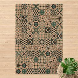 Kork-Teppich - Geometrischer Fliesenmix T&uuml;rkis - Illustration t&uuml;rkis Fliesenoptik Deko Wohnzimmer Schlafzimmer