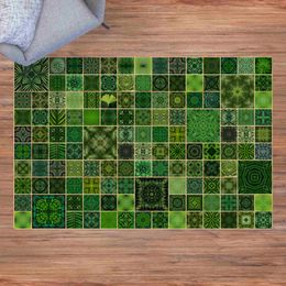 Bilderwelten Kork-Teppich Digital Art gr&uuml;n Fliesenoptik - Gr&uuml;ne Dschungelfliesen mit Goldschimmer - Deko Wohnzimmer Schlafzimmer