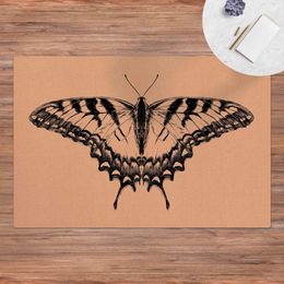 Bilderwelten Kork-Teppich Illustration schwarz Tiere Korkmatte - Illustration fliegender Tiger Schwalbenschwanz Schwarz - Schmetterlinge Wohnzimmer Schlafzimmer