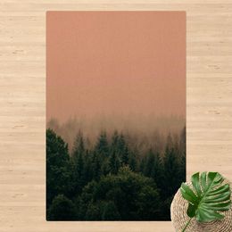 Bilderwelten Kork-Teppich Motiv gr&uuml;n Wald Korkmatte - Wald im Nebel D&auml;mmerung - B&auml;ume Wohnzimmer Schlafzimmer