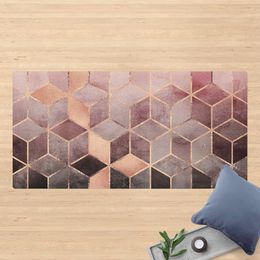 Kork-Teppich - Rosa Grau goldene Geometrie - Abstrakt rosa originell Aquarell Geometrisch Wohnzimmer Schlafzimmer