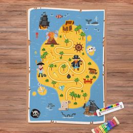 Bilderwelten Kork-Teppich Illustration bunt Korkmatte - Piraten - Auf der Suche nach dem Schatz - Pirat Kinderzimmer Baby M&auml;dchen Jungen