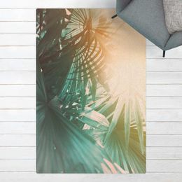 Bilderwelten Kork-Teppich Tropisch t&uuml;rkis Natur Korkmatte - Tropische Pflanzen Palmen bei Sonnenuntergang - Palme Wohnzimmer Schlafzimmer