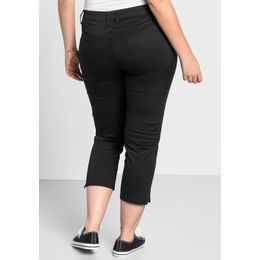 sheego Damen 7/8-Hose, schwarz, Gr. 52, unifarben, 97% Baumwolle, 3% Elasthan, Hosen