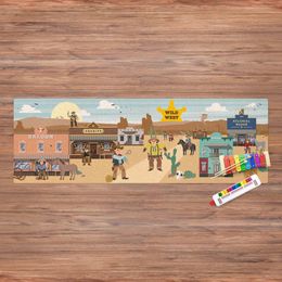 Bilderwelten Kork-Teppich Illustration bunt Natur Korkmatte - Wilder Westen - Vor dem Saloon - W&uuml;ste Kinderzimmer Baby M&auml;dchen Jungen