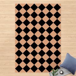 Kork-Teppich - Geometrisches Muster gedrehtes Schachbrett Schwarz Wei&szlig; - Illustration schwarz weiss Korkmatte Geometrisch Wohnzimmer Schlafzimmer