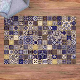 Bilderwelten Kork-Teppich Digital Art blau Fliesenoptik - Orientalische Fliesen Blau mit Goldschimmer - Deko Wohnzimmer Schlafzimmer