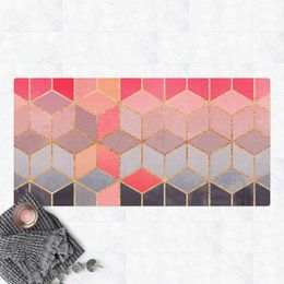 Kork-Teppich - Buntes Pastell goldene Geometrie - Abstrakt rosa originell Aquarell Geometrisch Wohnzimmer Schlafzimmer