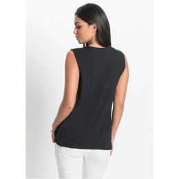 bonprix Damen Shirttopschwarz, Gr. 40, Jersey, Obermaterial: 95% Viskose, 5% Elasthan, Tops, bequeme Passform, ohne &Auml;rmel, aus Viskose-Mix, feminin