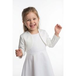 Bolero happy girls "cardigan", M&auml;dchen, Gr. 140, beige (ecru), Strick, Obermaterial: 100% Polyester, unifarben, figurbetont kurz, Rundhals, gerader Abschluss, Strickjacken Bolero, mit dezentem Stehkragen, ohne Verschluss