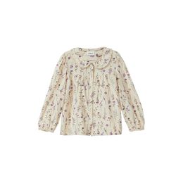 s.Oliver JUNIOR Kinder Langarmblusesoft beige aop, Gr. 140, bedruckt, Obermaterial: 100% Baumwolle, Blusen, im A-Shape mit Bubikragen und Spitze,