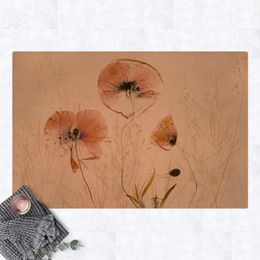 Kork-Teppich - Getrocknete Mohnbl&uuml;ten mit zarten Gr&auml;sern - Motiv beige Korkmatte Mohn Wohnzimmer Schlafzimmer
