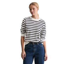 Marc O'Polo Damen Strickpullover "aus Soft Cotton Stretch", schwarz-wei&szlig;, Gr. L, MARC O'POLO DENIM, gestreift, Obermaterial: 58% Baumwolle, 25% Polyamid, 17%