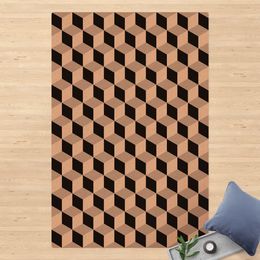 Kork-Teppich - Geometrischer Fliesenmix W&uuml;rfel Schwarz - Illustration schwarz weiss Fliesenoptik Deko Wohnzimmer Schlafzimmer