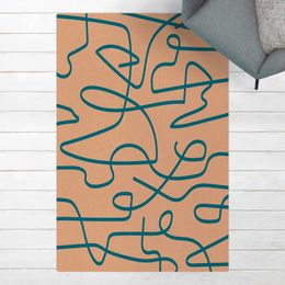 Bilderwelten Kork-Teppich Line Art blau Korkmatte - Abstrakter Linienfluss Blau - Streifen Wohnzimmer Schlafzimmer