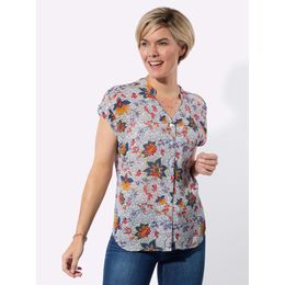 Druckbluse Classic Basics, Damen, Gr. 44, wei&szlig;, erdbeere, bedruckt, 100% Viskose, gebl&uuml;mt, gemustert, mehrfarbig, V-Ausschnitt, Blusen Druckbluse