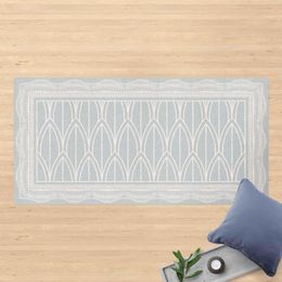 Kork-Teppich - Art Deco Federn Muster mit Bord&uuml;re - Vintage pastell Korkmatte Geometrisch Wohnzimmer Schlafzimmer