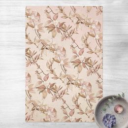 Kork-Teppich - Romantisches Bl&uuml;tenaquarell Natur Sand - Illustration beige Aquarell Deko Wohnzimmer Schlafzimmer