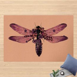 Kork-Teppich - Illustration florale Libelle - Illustration violett Tiere Korkmatte Insekten Wohnzimmer Schlafzimmer