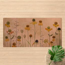 Kork-Teppich - Zarte Helenium Bl&uuml;ten - Tropisch beige Korkmatte Pflanzen Wohnzimmer Schlafzimmer