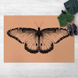 Bilderwelten Kork-Teppich Illustration schwarz Tiere Korkmatte - Illustration fliegender Blauer Morpho Schwarz - Schmetterlinge Wohnzimmer Schlafzimmer
