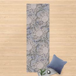 Kork-Teppich - Florale Eleganz Blaubeeren - Vintage grau Blumen Korkmatte Retro Wohnzimmer Schlafzimmer