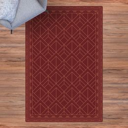 Bilderwelten Kork-Teppich Vintage rot Korkmatte - Art Deco Schuppen Muster mit Bord&uuml;re - Geometrisch Wohnzimmer Schlafzimmer