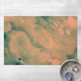 Bilderwelten Kork-Teppich Abstrakt blau originell Korkmatte - Emulsion in wei&szlig; und t&uuml;rkis I - Deko Wohnzimmer Schlafzimmer