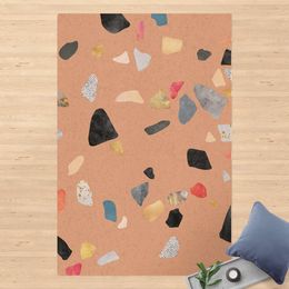 Kork-Teppich - Wei&szlig;er Terrazzo mit Goldsteinchen - Abstrakt weiss Aquarell Deko Wohnzimmer Schlafzimmer