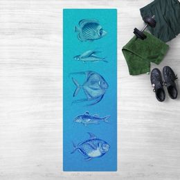 Kork-Teppich - Nautik F&uuml;nf Fische - Illustration blau Strand Korkmatte Unterwasser Wohnzimmer Schlafzimmer