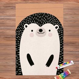 Bilderwelten Kork-Teppich Illustration weiss Tiere Korkmatte - Tierpark mit Mustern - Igel - Deko Kinderzimmer Baby M&auml;dchen Jungen