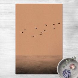 Bilderwelten Kork-Teppich Illustration schwarz weiss Tiere Aquarell - Vogelzug in den S&uuml;den - V&ouml;gel Wohnzimmer Schlafzimmer