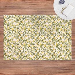 Bilderwelten Kork-Teppich Illustration gelb Kulinarisch Aquarell - Fruchtige Zitronen mit Bl&auml;ttern - Obst Wohnzimmer Schlafzimmer