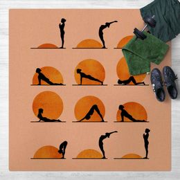 Kork-Teppich - Yoga - Der Sonnengru&szlig; - Illustration orange Spirituell Korkmatte Yoga Wohnzimmer Schlafzimmer