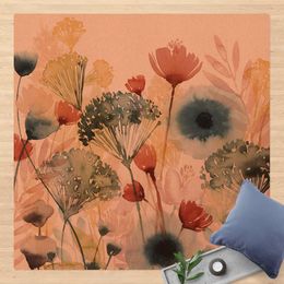 Kork-Teppich - Wildblumen im Sommer I - Landhaus weiss Blumen Aquarell Deko Wohnzimmer Schlafzimmer