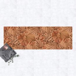 Kork-Teppich - Beige Palmenbl&auml;tter - Tropisch braun Aquarell Pflanzen Wohnzimmer Schlafzimmer