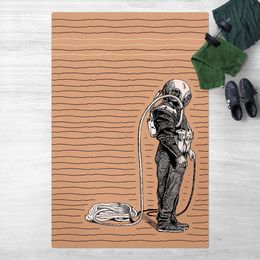 Kork-Teppich - Nautik Vintage Taucher - Illustration schwarz Strand Korkmatte Unterwasser Wohnzimmer Schlafzimmer