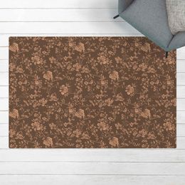 Bilderwelten Kork-Teppich Vintage grau Korkmatte - Blumenranken auf Grau - Pflanzen Wohnzimmer Schlafzimmer