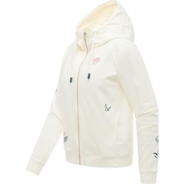 Ragwear Damen Sweatjacke "Parya Embro"elfenbeinfarben, Gr. XL, Material: 95% Baumwolle, 5% Elasthan, Sweatjacken, Damen Zipper mit Stickereien