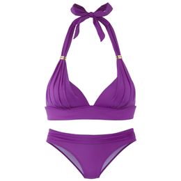 Lascana Damen Triangel-Bikini "Toni", lila, Gr. 36, unifarben, Microfaser, Recycling-Polyamid, Bikini-Sets, mit goldfarbenen Accessoires