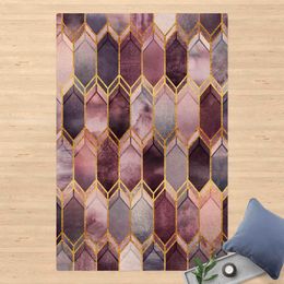 Kork-Teppich - Glasmalerei geometrisch Ros&eacute; Gold - Abstrakt rosa originell Aquarell Geometrisch Wohnzimmer Schlafzimmer
