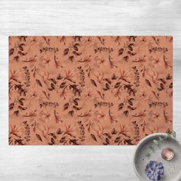 Bilderwelten Kork-Teppich Illustration rosa Aquarell - Bl&uuml;ten mit Grauen Bl&auml;ttern vor Rosa - Rose Wohnzimmer Schlafzimmer