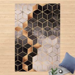 Bilderwelten Kork-Teppich Abstrakt schwarz weiss originell Aquarell - Schwarz Wei&szlig; goldene Geometrie - Geometrisch Wohnzimmer Schlafzimmer