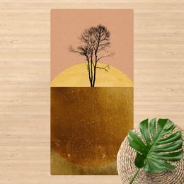 Kork-Teppich - Goldene Sonne mit Baum - modern gold Natur Korkmatte Sonnenuntergang Wohnzimmer Schlafzimmer